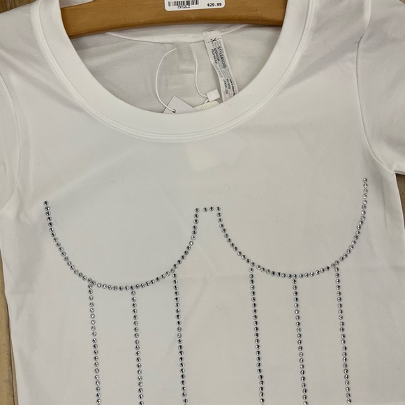 Tops | Diamond Crop White Bling Tshirt | Poshmark